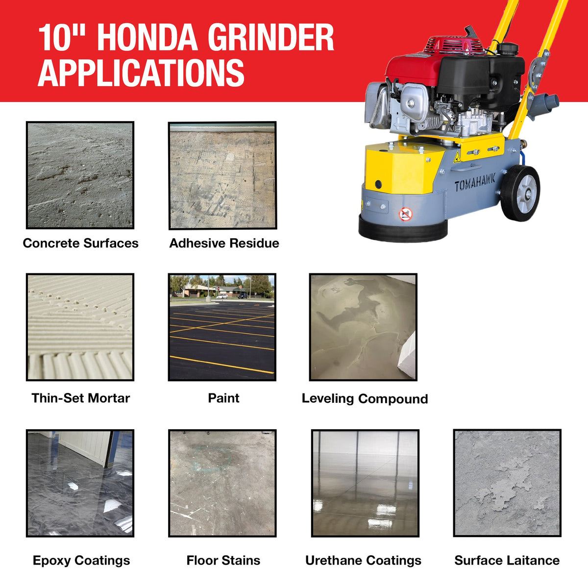 10" Honda Concrete Floor Grinder 10HP GXV390 Motor for Smoothing, Floo ...