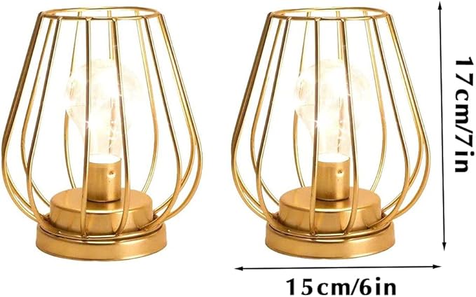 TRIROCKS Set of 2 Metal Battery Operated Lamp 7'' Tall Cage Shape Cord ...