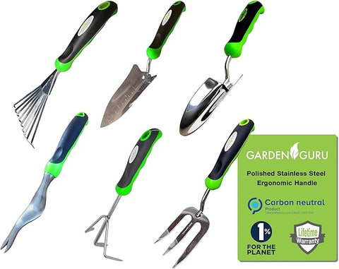 Garden Guru Garden Tool Set 6pc Hand Trowel Transplanter Weeder Fork R ...