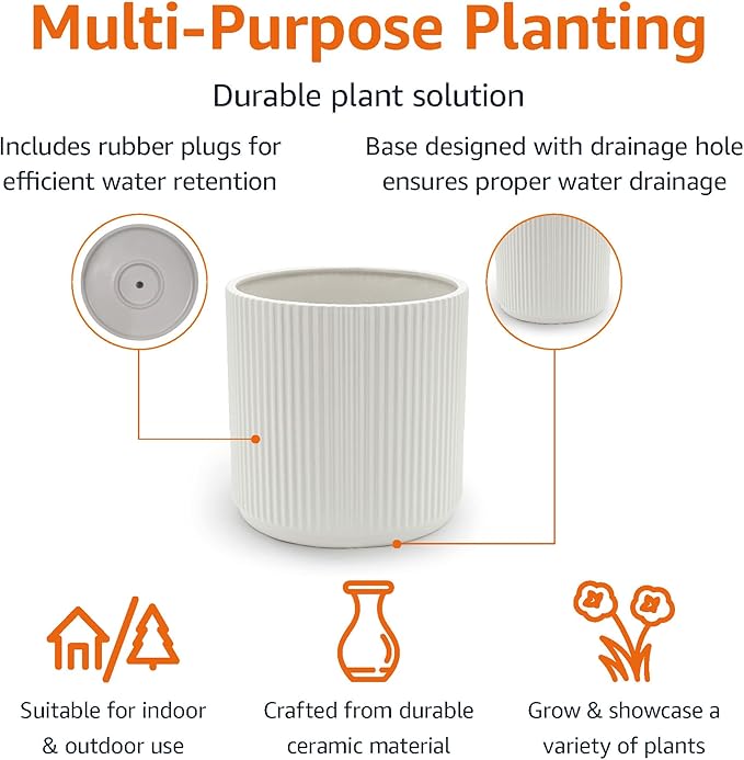 Amazon Basics Fluted Ceramic Round Planter, 10 in, White – Grow It Depot