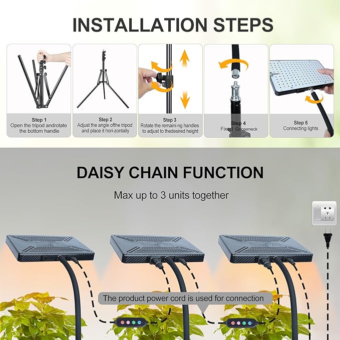 FECiDA Grow Lights with Stand and Timer, Tripod Standing Grow Lights f ...