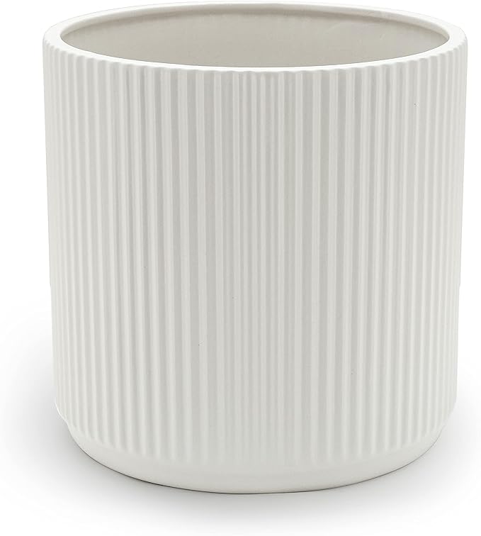 Amazon Basics Fluted Ceramic Round Planter, 10-Inch, White – Grow It Depot