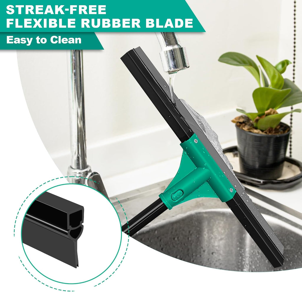 JEHONN Floor Squeegee Heavy Duty with 58.3 inches Long Handle, Rubber ...