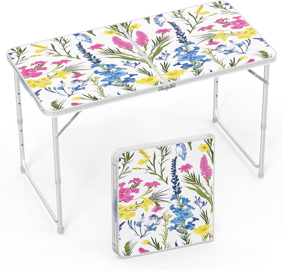 VINGLI 4FT White Folding Table with Carrying Handle Height Adjustable ...