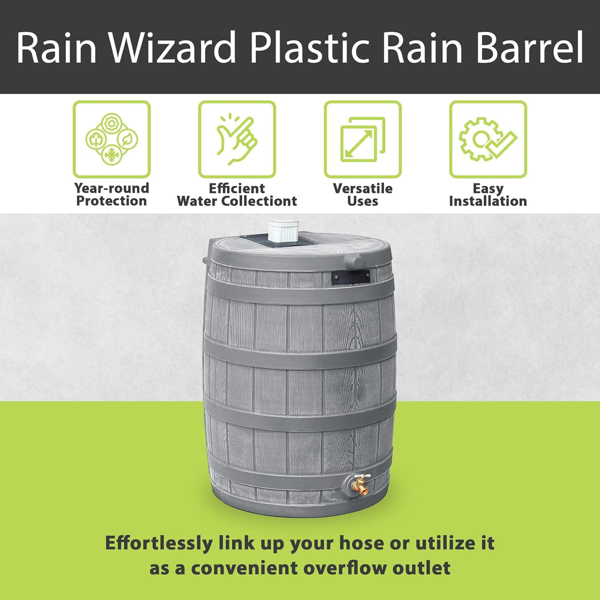 Good Ideas Rain Wizard 50 Gallon Plastic Outdoor Home Water Storage Ta ...