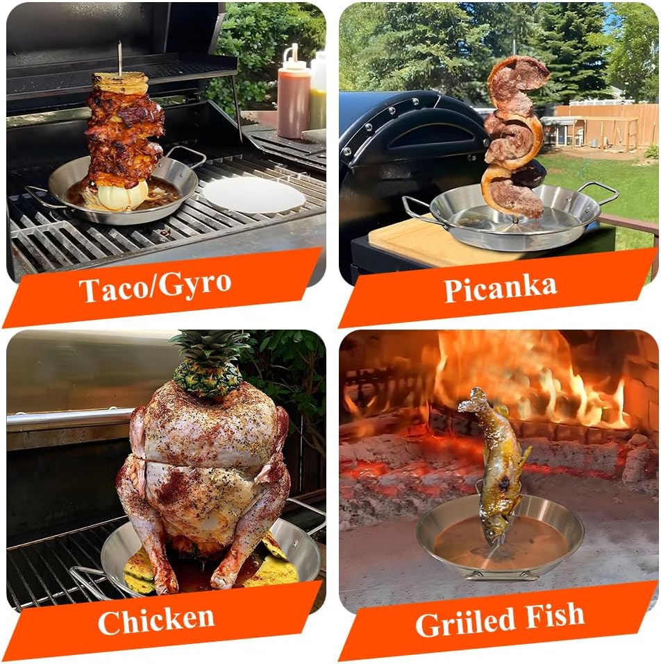 BBQ Vertical Skewer Pan Stainless Steel Gyro Spit Shawarma Stand for o ...