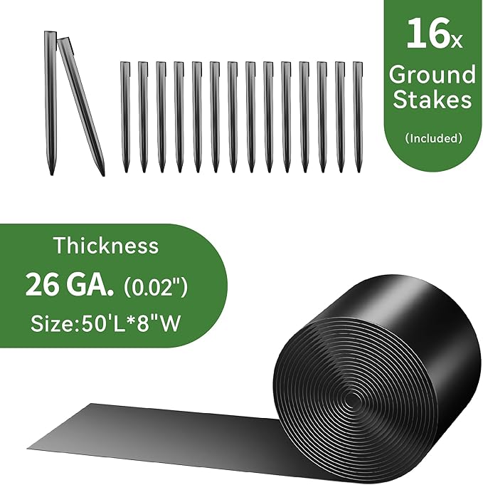 Worth Galvanized Steel Landscape Edging 8" x50' Metal Garden Edging Ro ...