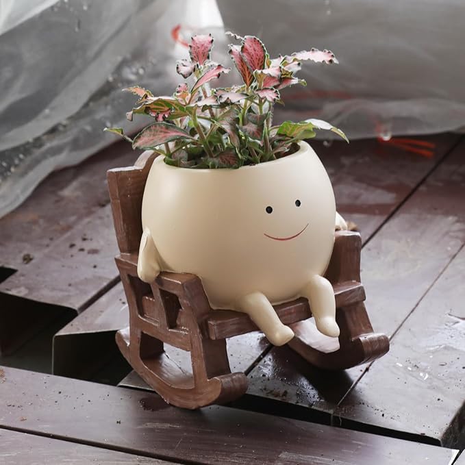Smily Face Planter Pot Cute Resin Flower Head Planters for Indoor Outd ...