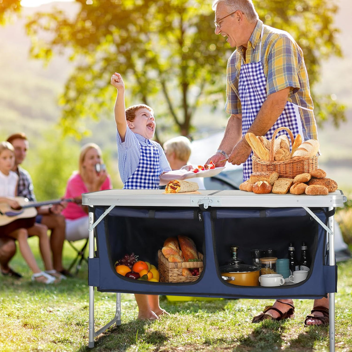 Outvita Portable Camping Table with Storage, Outdoor Aluminum Folding ...