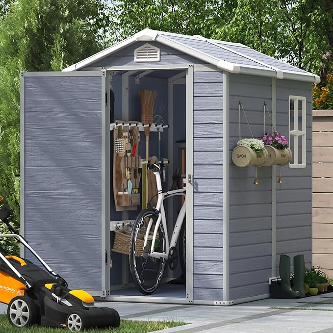 Aoxun 4'x6' Resin Outdoor Storage Shed Utility Tool Shed Storage House ...