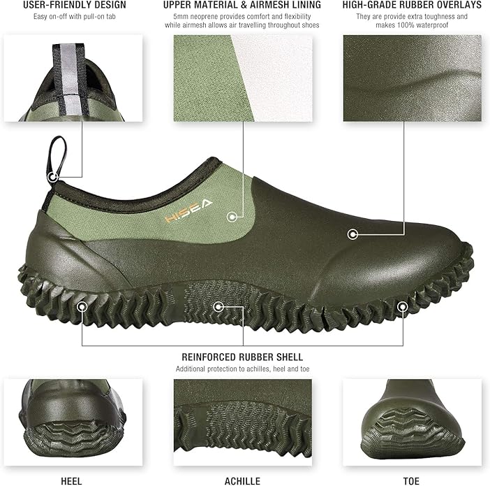 HISEA Unisex Waterproof Garden Shoes, Men's Rubber Rain Boots Women's ...