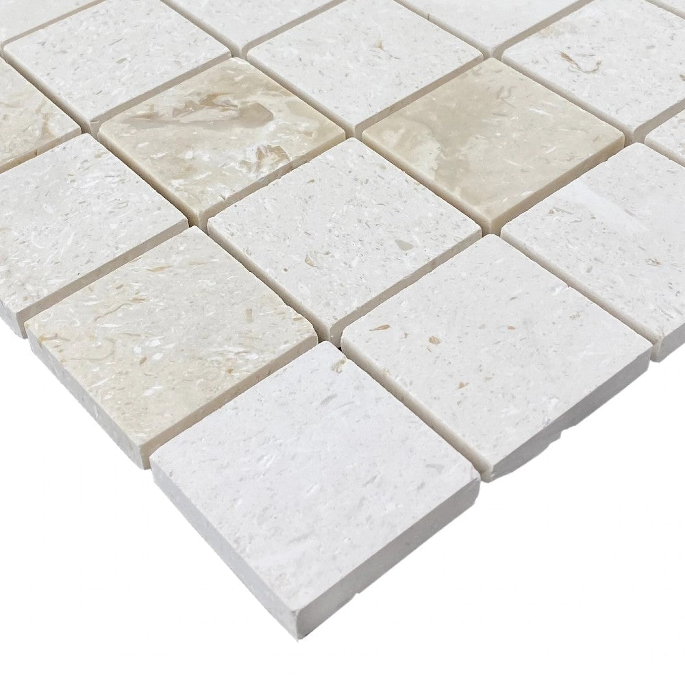 Shell Stone Limestone 2"x2" Honed on 12" x 12" Mesh Mosaic Tile – Grow ...