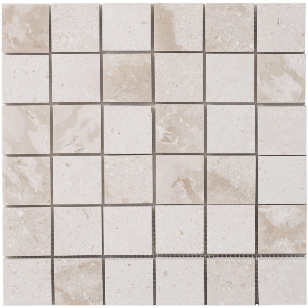 Shell Stone Limestone 2"x2" Honed on 12" x 12" Mesh Mosaic Tile – Grow ...