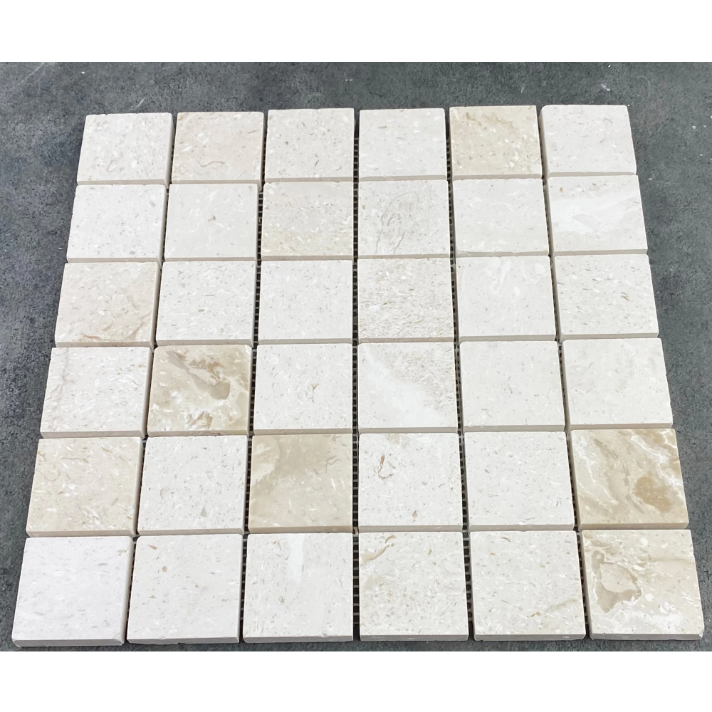 Shell Stone Limestone 2"x2" Honed on 12" x 12" Mesh Mosaic Tile – Grow ...