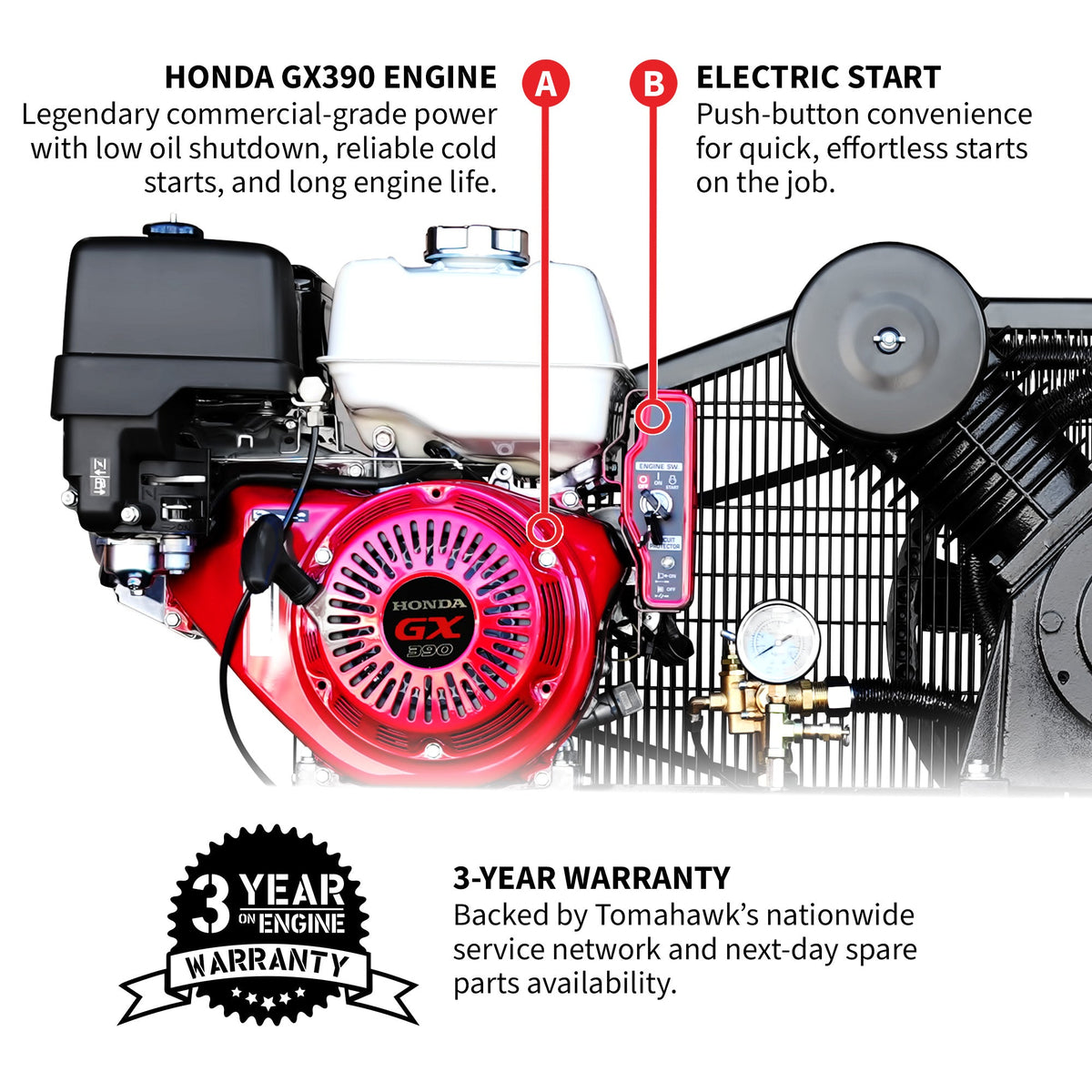30 Gallon Air Compressor 13HP Honda GX390 Engine Horizontal Tank 24.4 ...