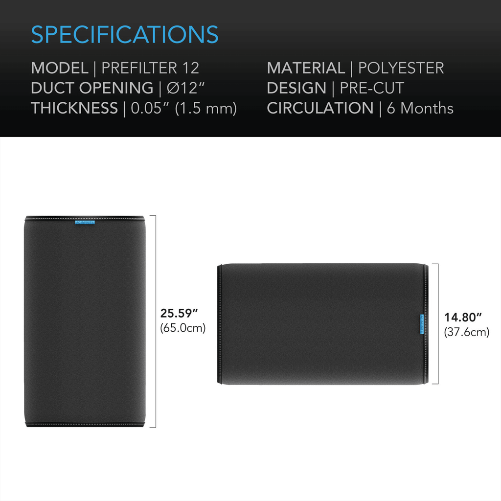 AC Infinity Pre-Filter Cloth for Inline Carbon Filter, 12-Inch, 2-Pack ...