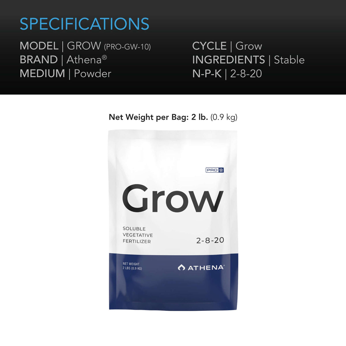 Athena Pro Grow, Dry Soluble Vegetative Fertilizer, Five 2 lb. Bags ...