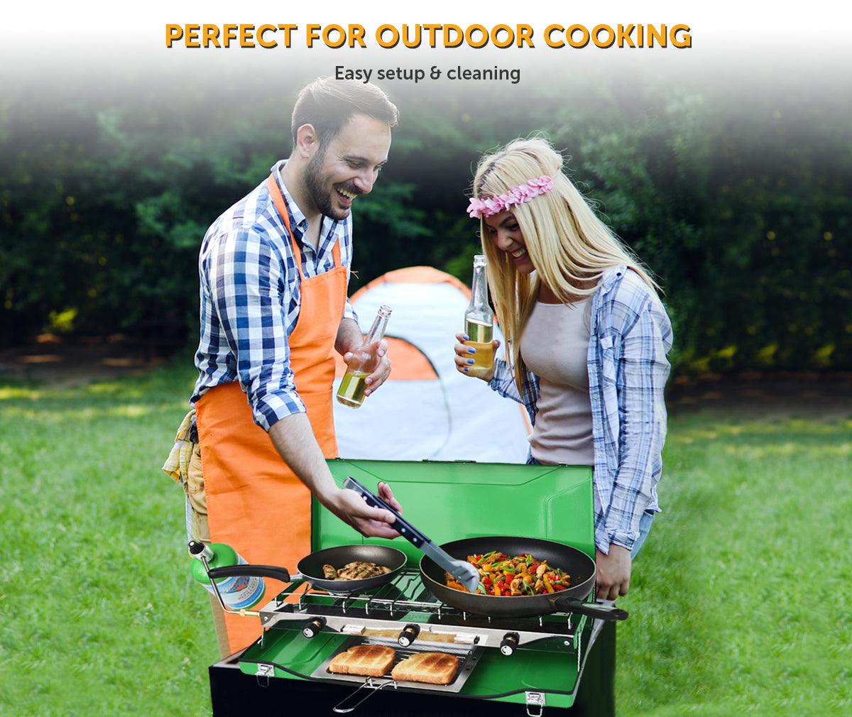 Flame King Portable 3 Burner Grill Propane Gas Camping Stove Toast Tra ...