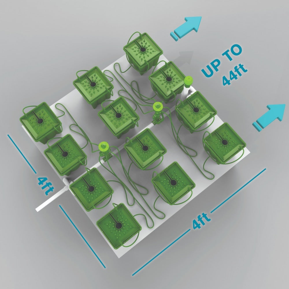 12 PLANTS PER 4'X4' - 2 GALLON POTPRO W/ BUBBLER/FLORACAP IRRIGATION ...